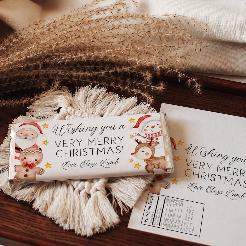 Christmas Chocolate Bar Wrapper Template, Printable Cute Holiday Santa ...