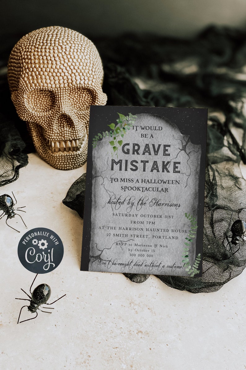 Tombstone Halloween Invitation Template Printable Gravestone - Etsy