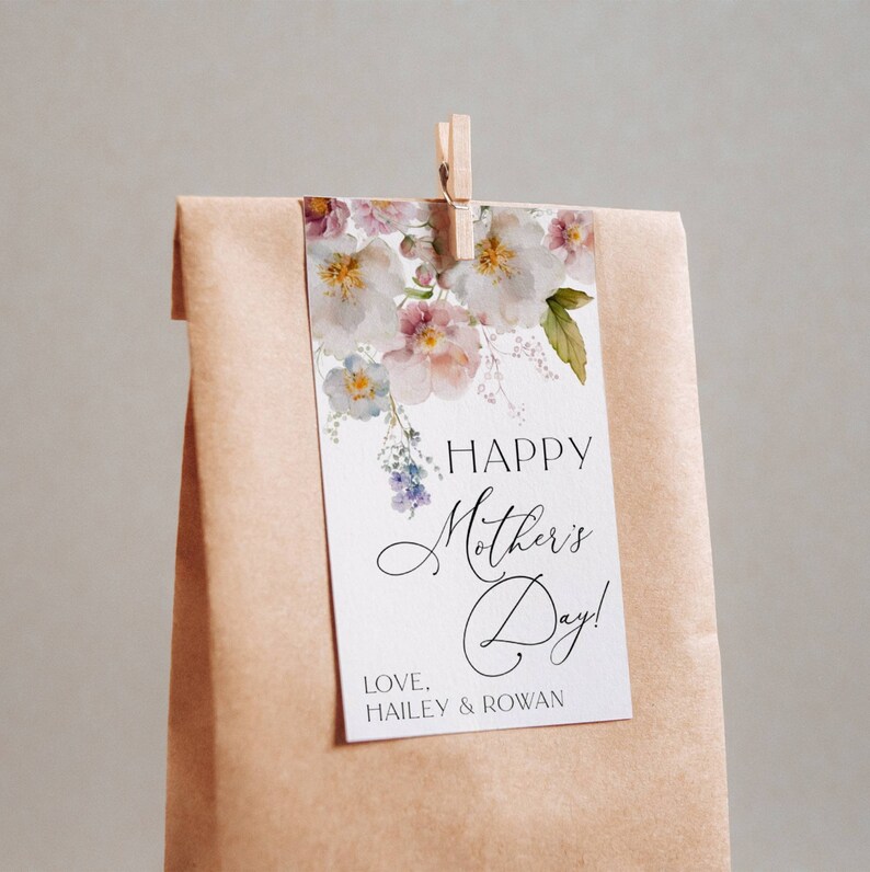 Floral Happy Mother's Day Gift Tag Template, Printable Watercolor ...