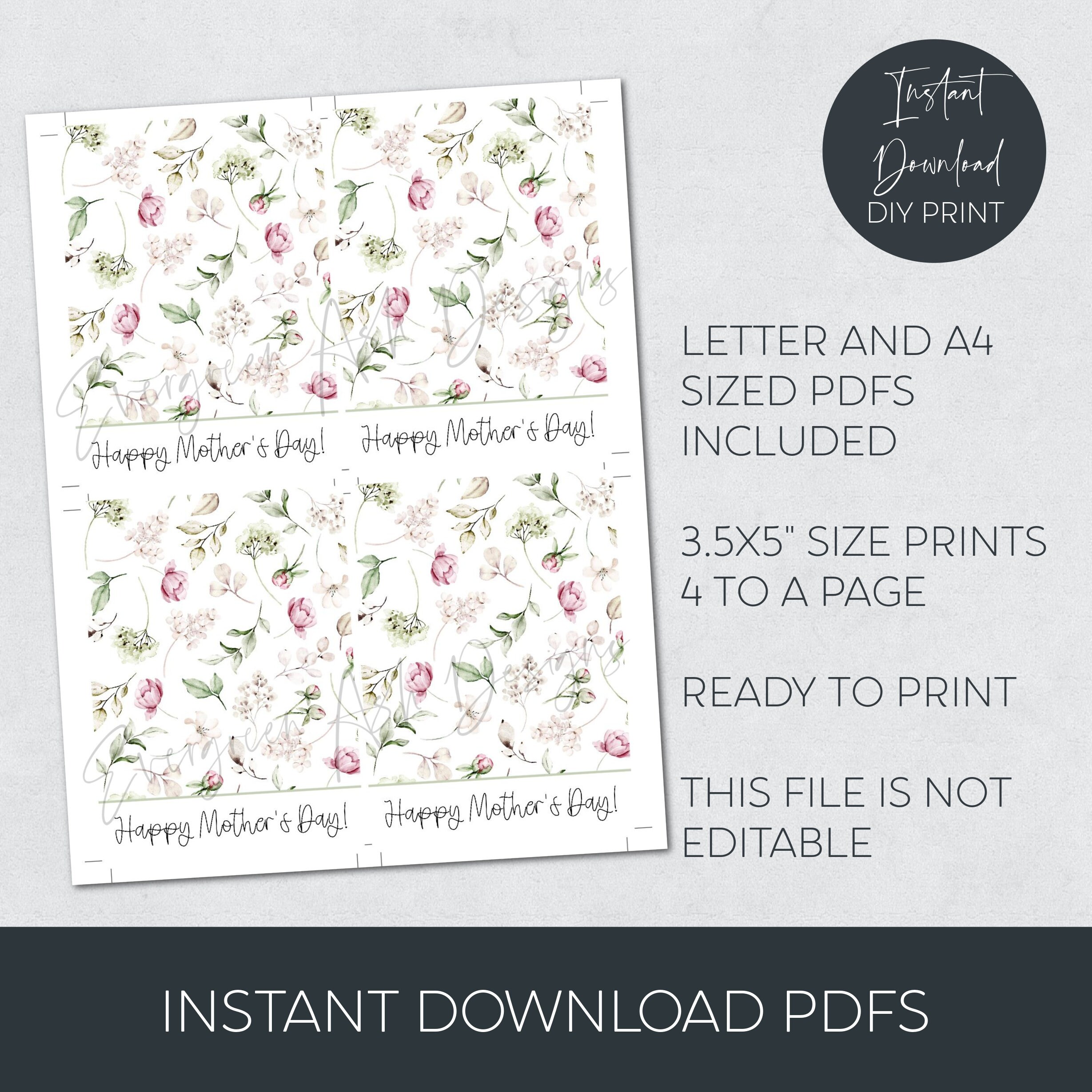 Printable Mother's Day Mini Cookie Card, Floral Peonies Cookie Card ...