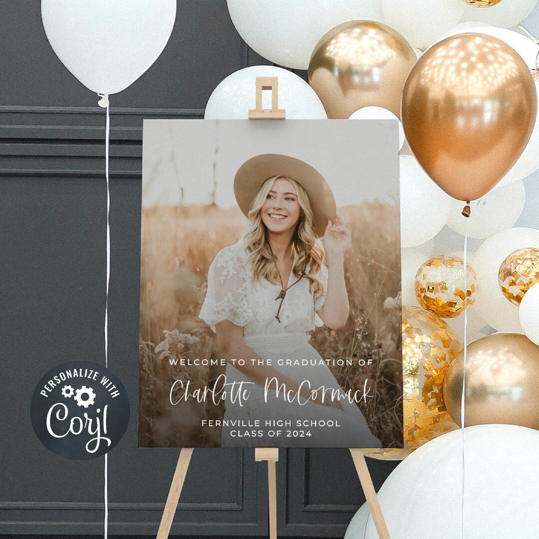Modern Graduation Party Photo Welcome Sign Template, Printable Minimal ...