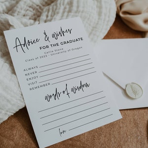Graduation Advice and Wishes Card Template, Printable Modern Advice for ...