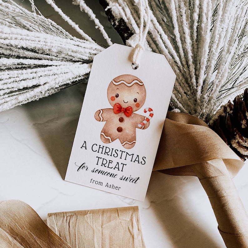 Gingerbread Man Christmas Gift Tag Template, Printable Cute Holiday ...