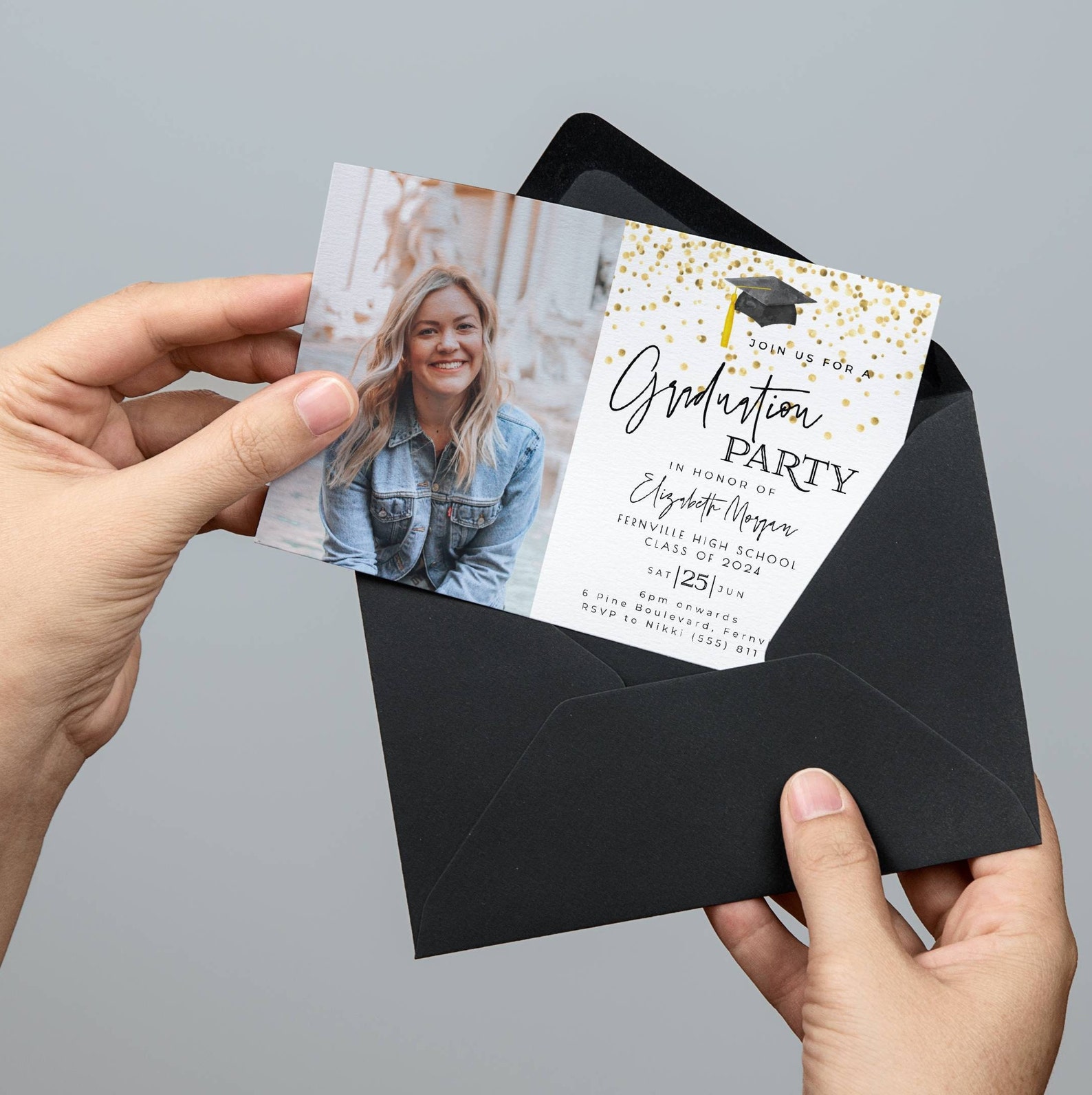 Confetti Graduation Party Photo Invitation Template, Printable Graduate ...
