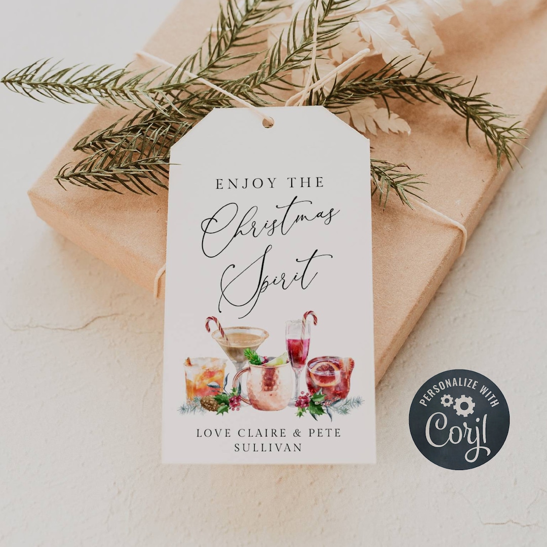Christmas Spirit Gift Tag Template, Printable Holiday Alcohol Favor Tag ...