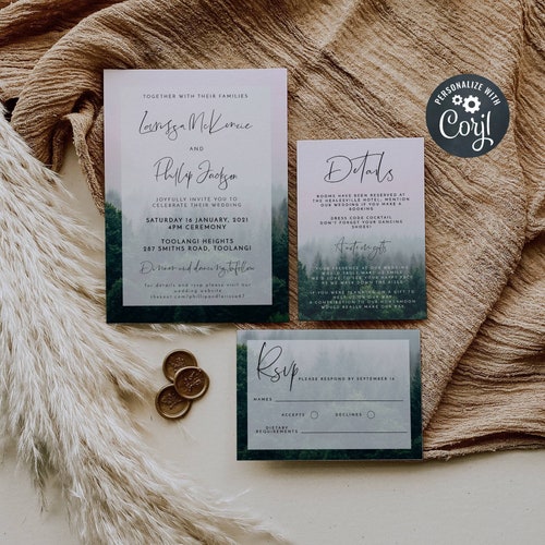 Rustic Forest Wedding Invitation Suite Rustic Pine Trees - Etsy