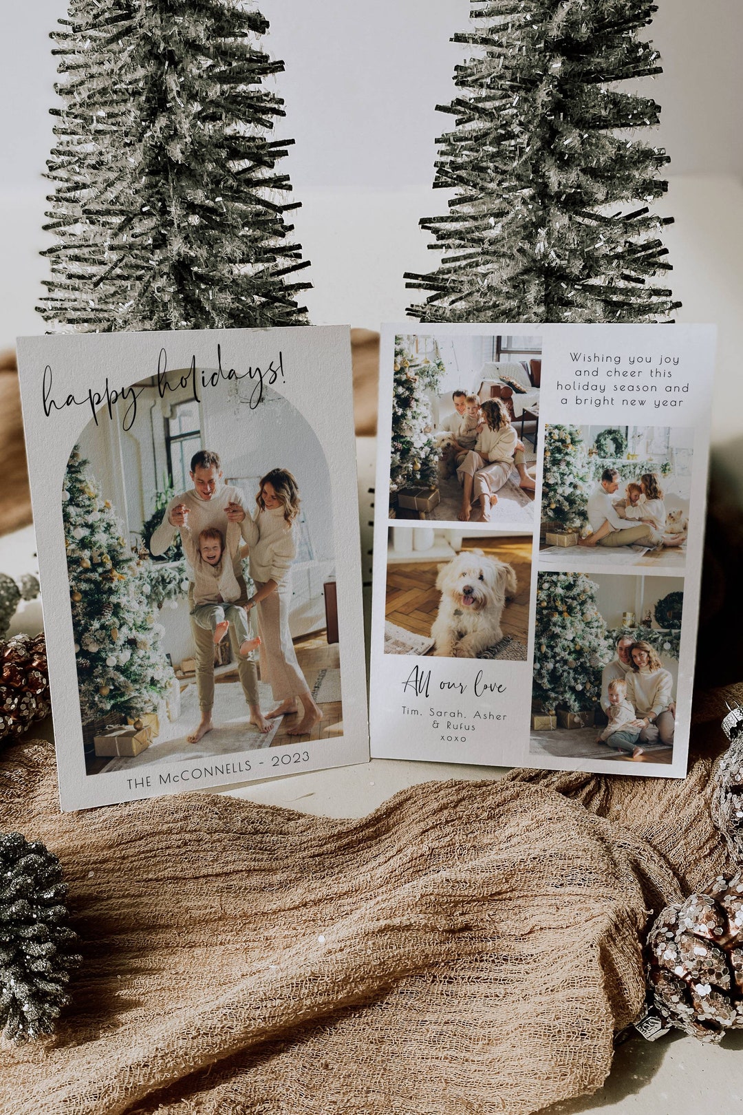 Modern Arch Photo Holiday Card Template, Printable Minimalist Christmas ...