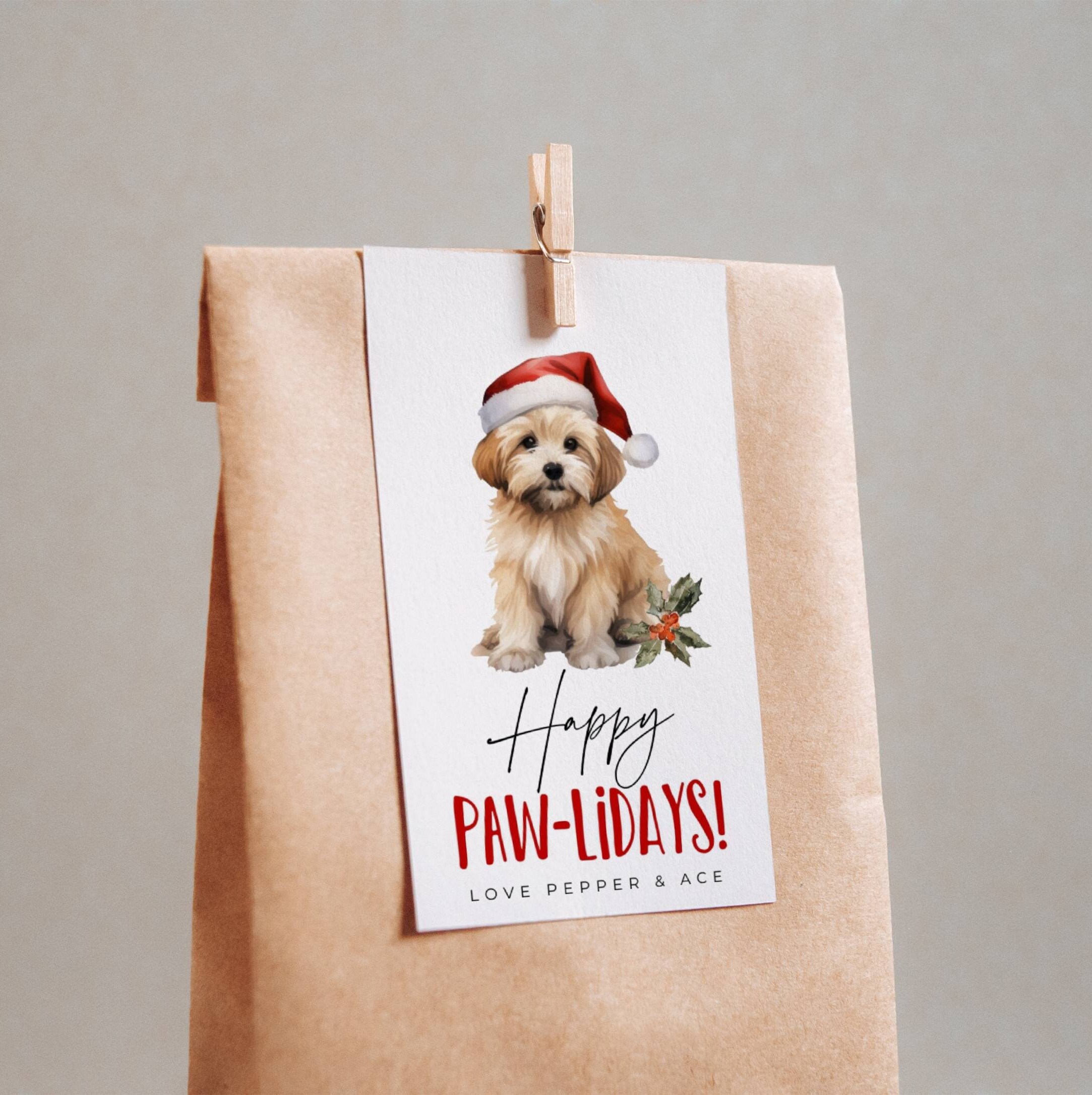 Cute Christmas Puppy Gift Tag Template, Printable Happy Pawlidays ...