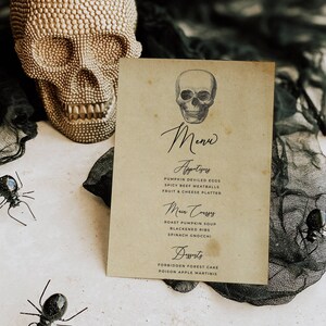 Halloween Vintage Skull Menu Template, Printable Spooky Dinner Party ...