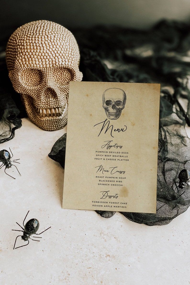 Halloween Vintage Skull Menu Template Printable Spooky Dinner - Etsy