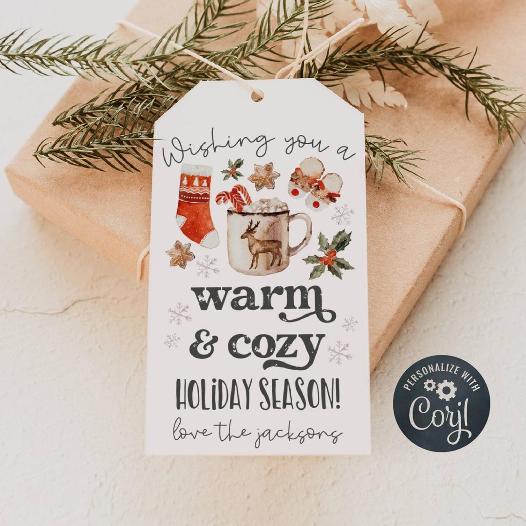 Warm & Cozy Christmas Gift Tag Template, Printable Winter Holiday Favor ...