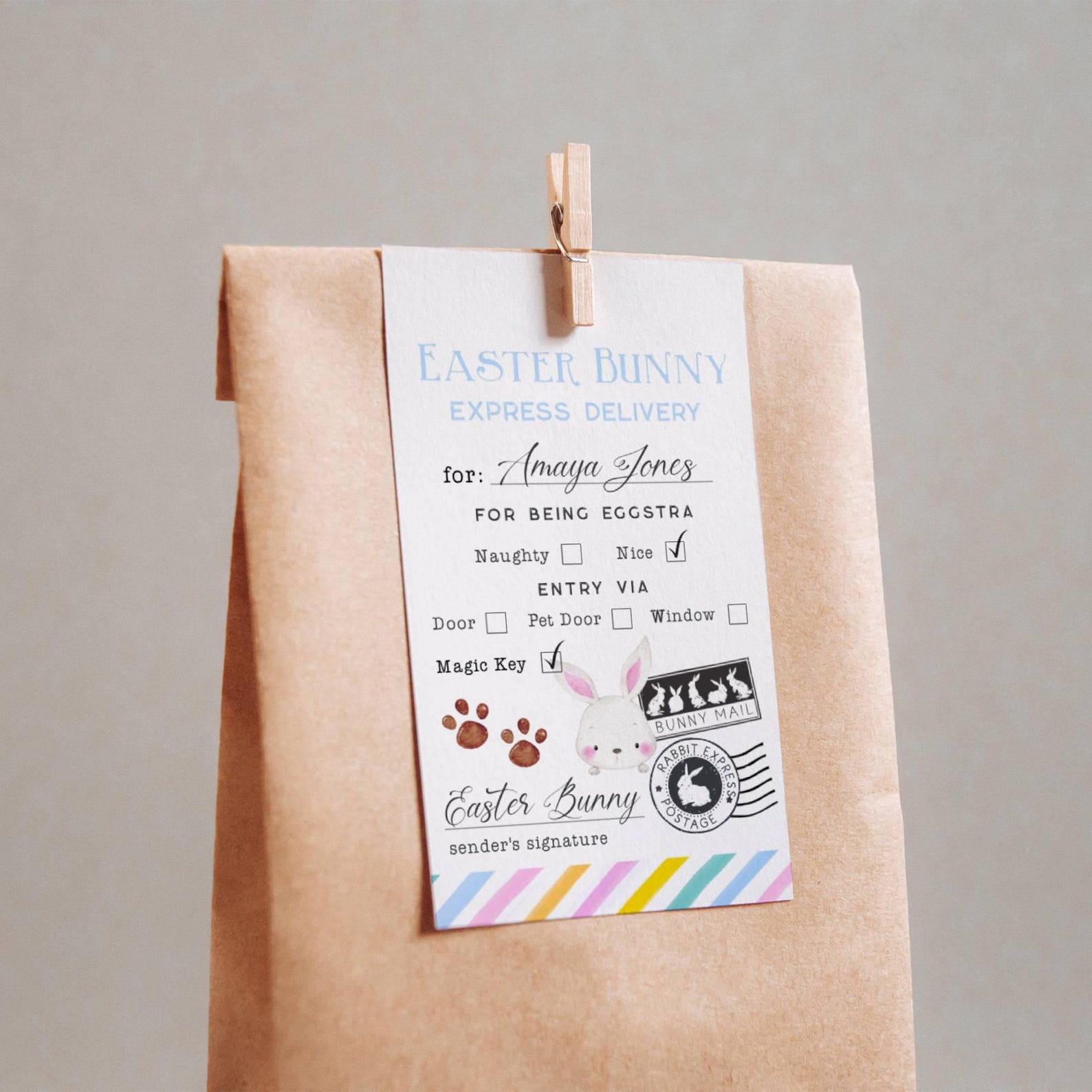 Easter Bunny Express Delivery Gift Tag Template, Printable Easter ...