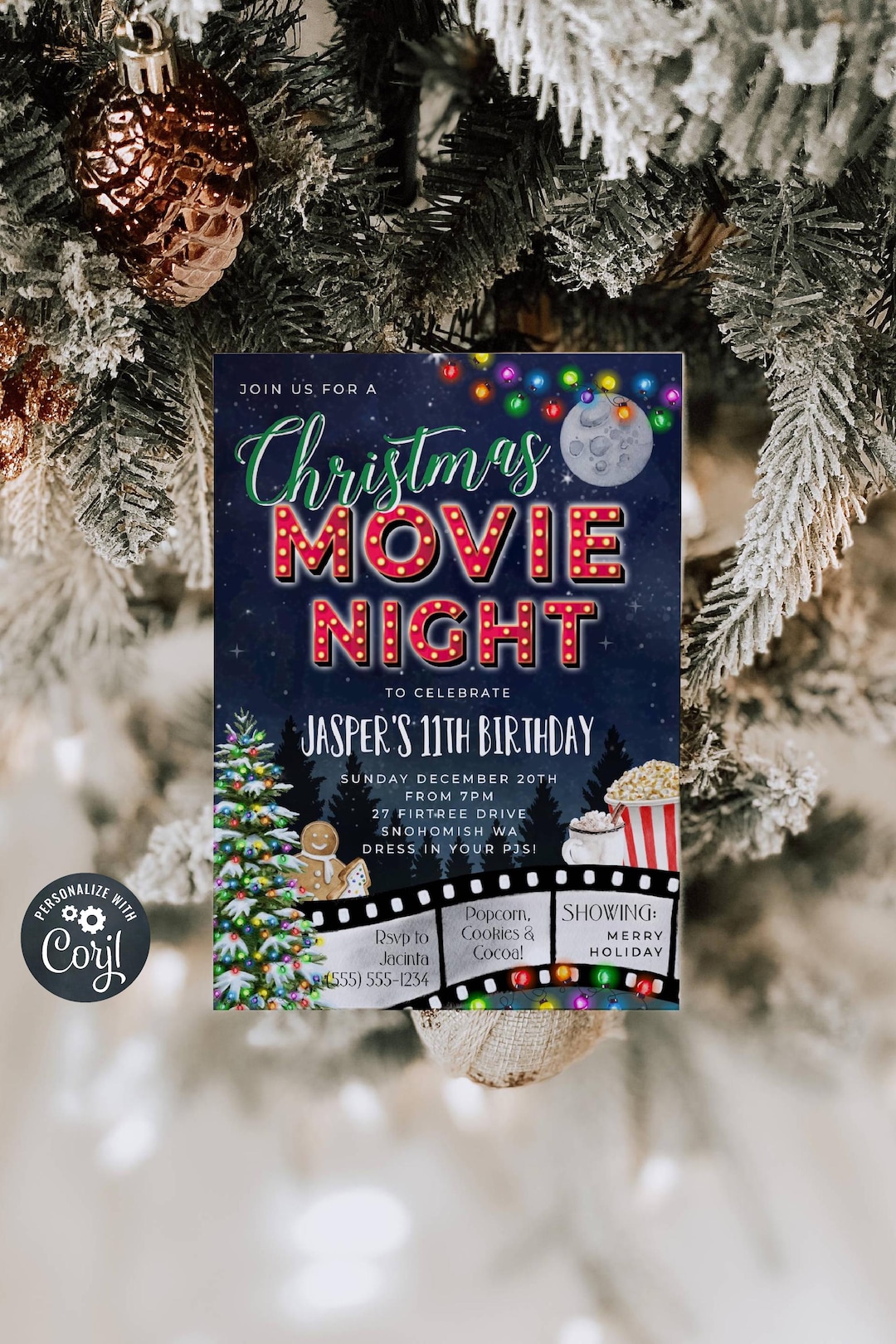 Christmas Movie Night Invitation Template, Printable Holiday Backyard ...