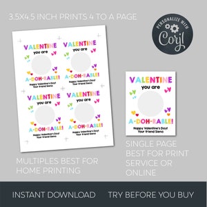 Play Dough Valentine's Day Card Template, Printable A-doh-rable Playdoh ...