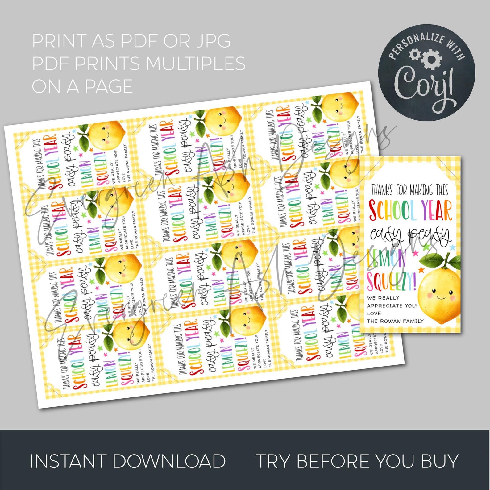 End of Year Lemon Teacher Appreciation Gift Tag Template, Printable ...