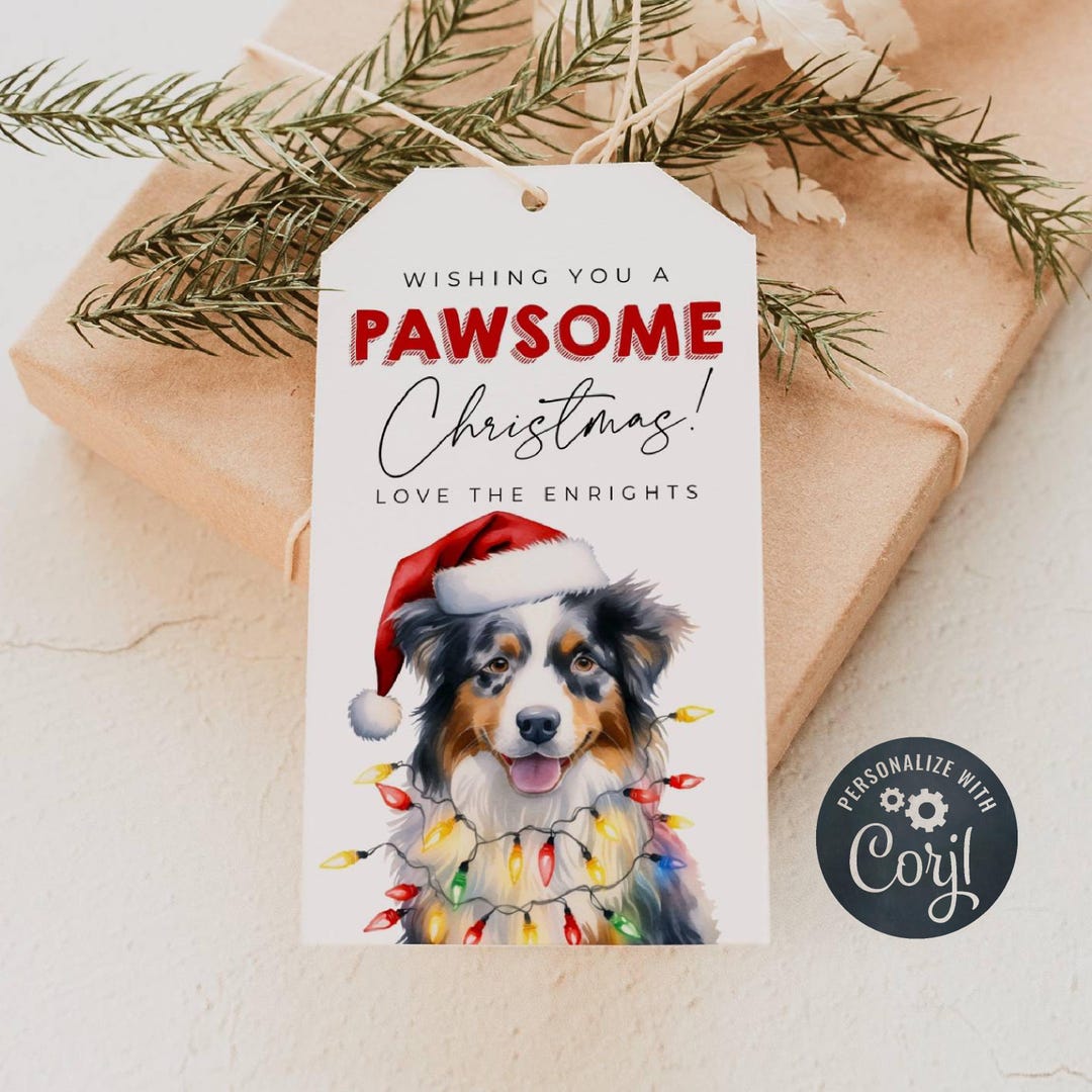Christmas Dog Gift Tag Template, Printable Pawsome Christmas Holiday ...