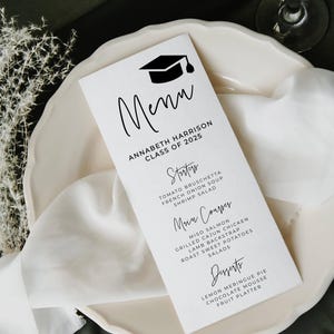 Minimalist Graduation Dinner Menu Template, Printable Modern Graduate ...