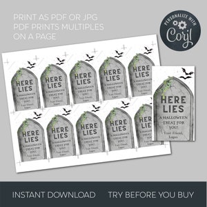 Tombstone Halloween Gift Tag Template, Printable Gravestone Halloween ...