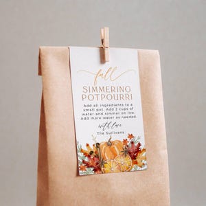 Fall Simmering Potpourri Gift Tag Template, Printable Autumn Stovetop ...