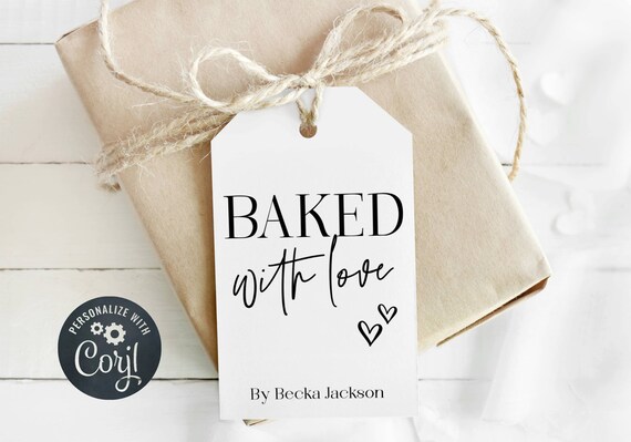 Minimalist Baked With Love Gift Tag Template Printable Modern - Etsy