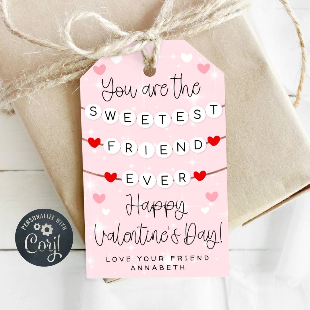 Friendship Bracelet Valentine's Day Gift Tag Template, Printable ...