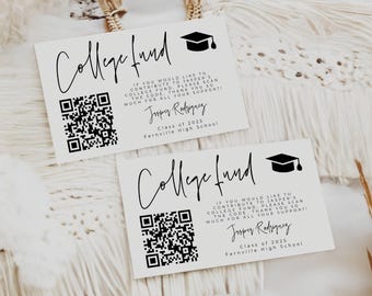 College Fund QR Card, Graduation QR Code Card Printable, Graduation ...