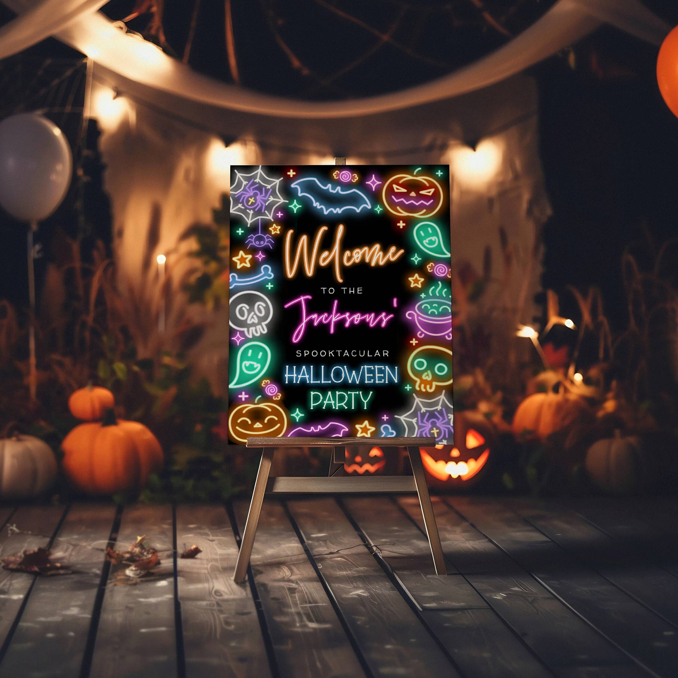 Neon Halloween Welcome Sign Template, Printable Spooktacular Ghost ...