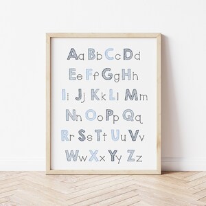 Navy Blue Alphabet Poster, Printable ABC Kids Art, Pastel Educational ...