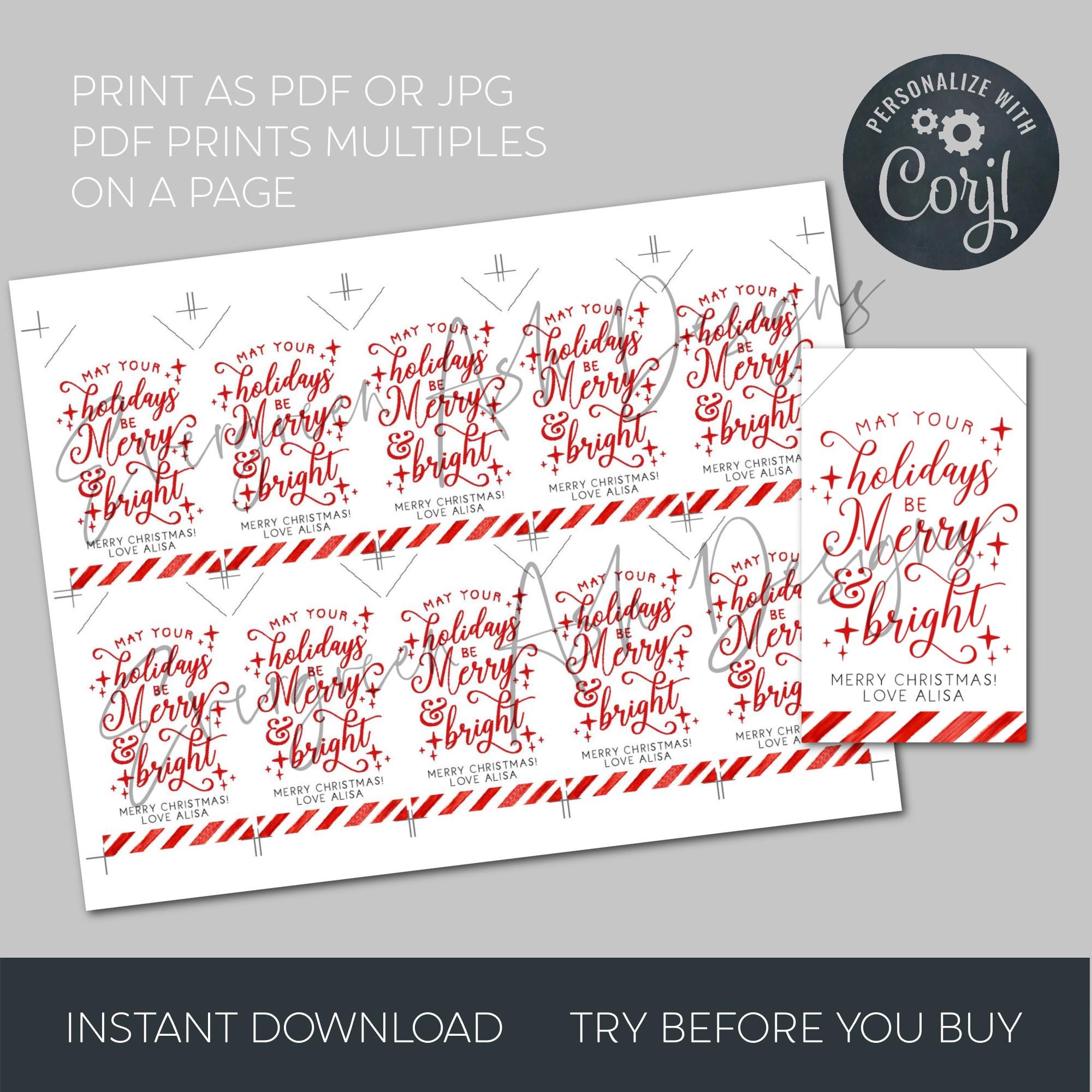 May Your Holidays Be Merry & Bright Gift Tag Template, Printable ...