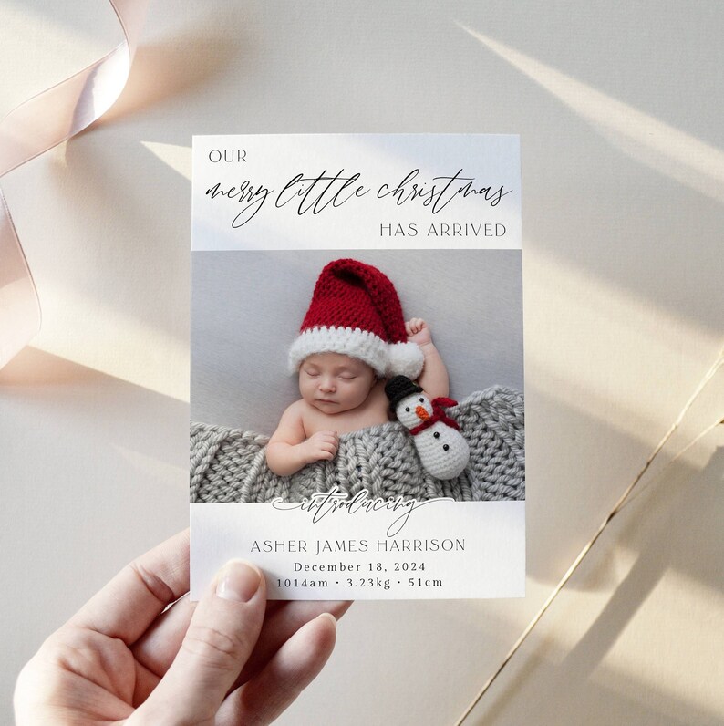 Newborn Christmas Card Template, Merry Little Christmas Editable Birth ...