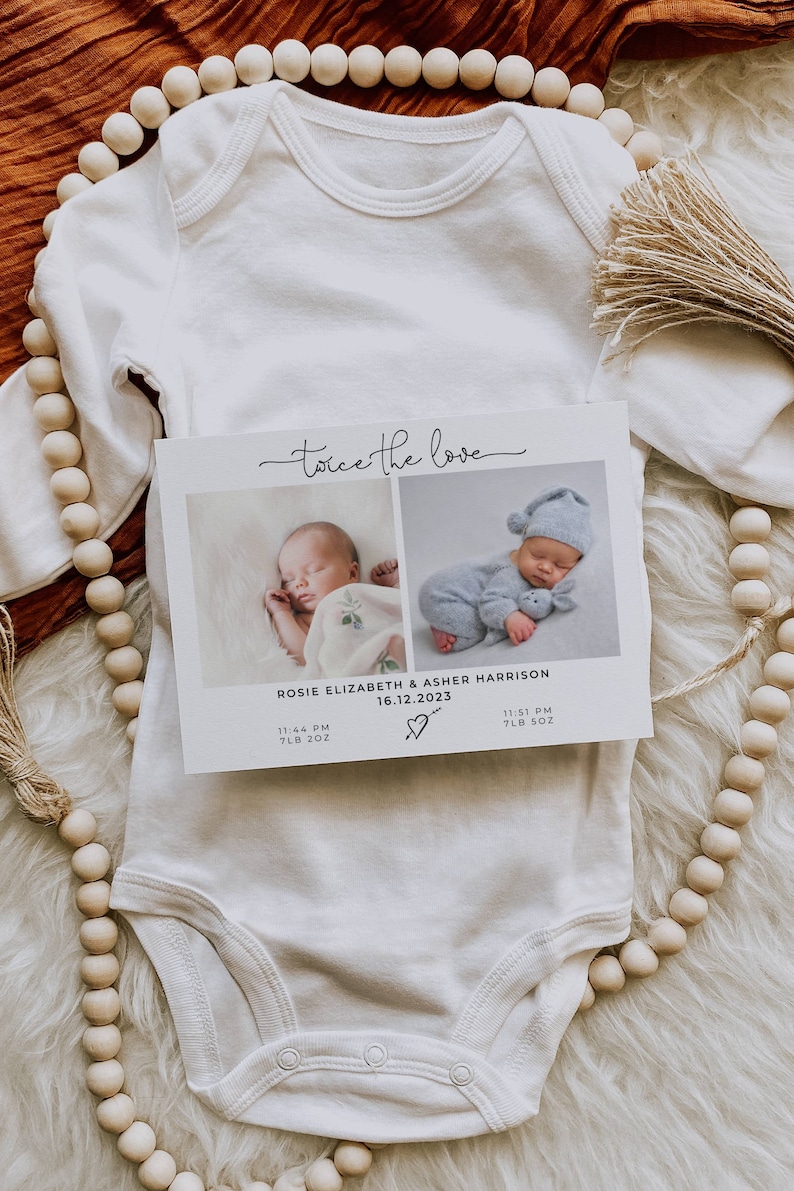 Twin Babies Twice the Love Birth Announcement Template - Etsy