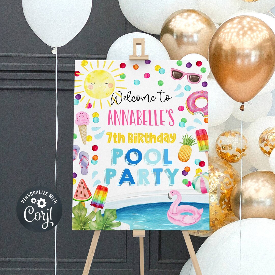 Editable Pool Party Welcome Sign Template, Printable Summer Birthday ...