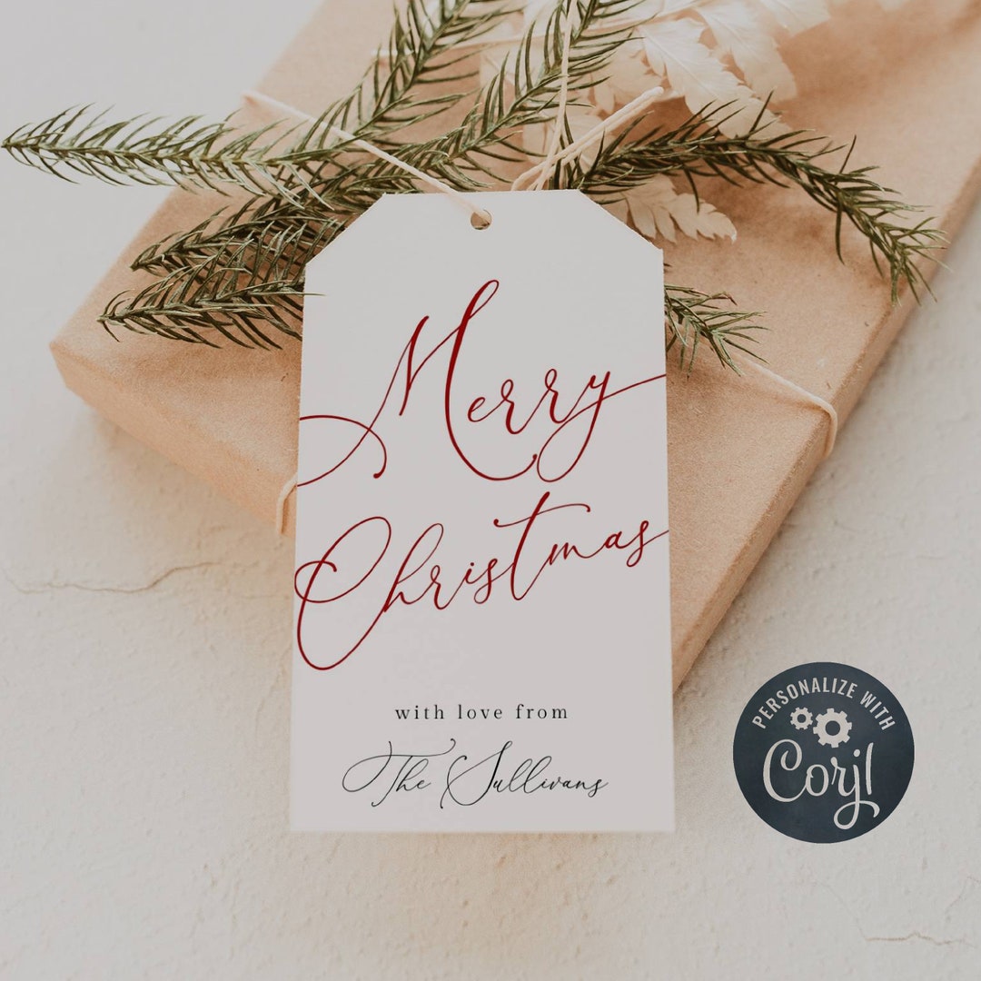 Minimalist Merry Christmas Gift Tag Template, Printable Modern Holiday ...