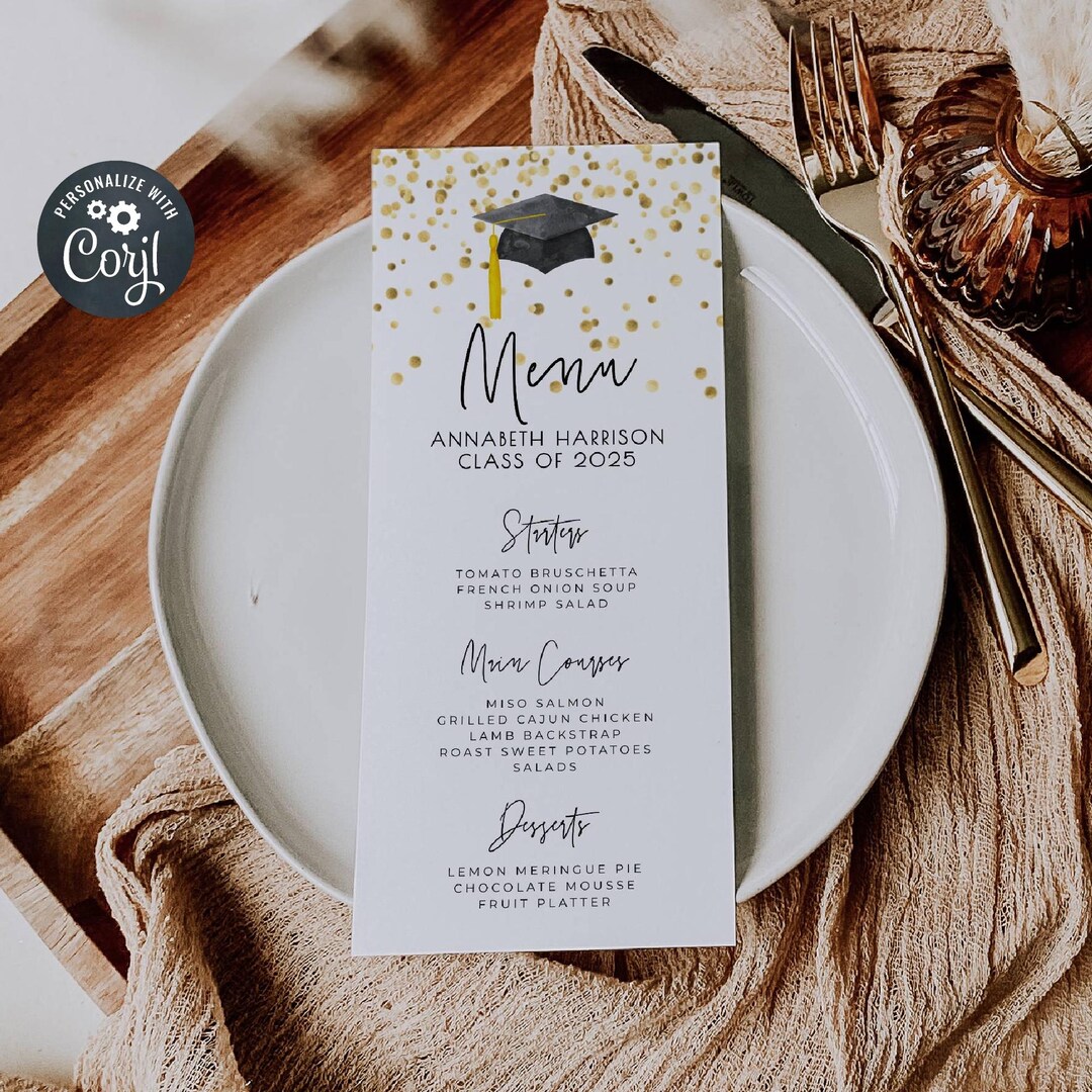Graduation Dinner Menu Template, Printable Modern Graduate Table Decor ...