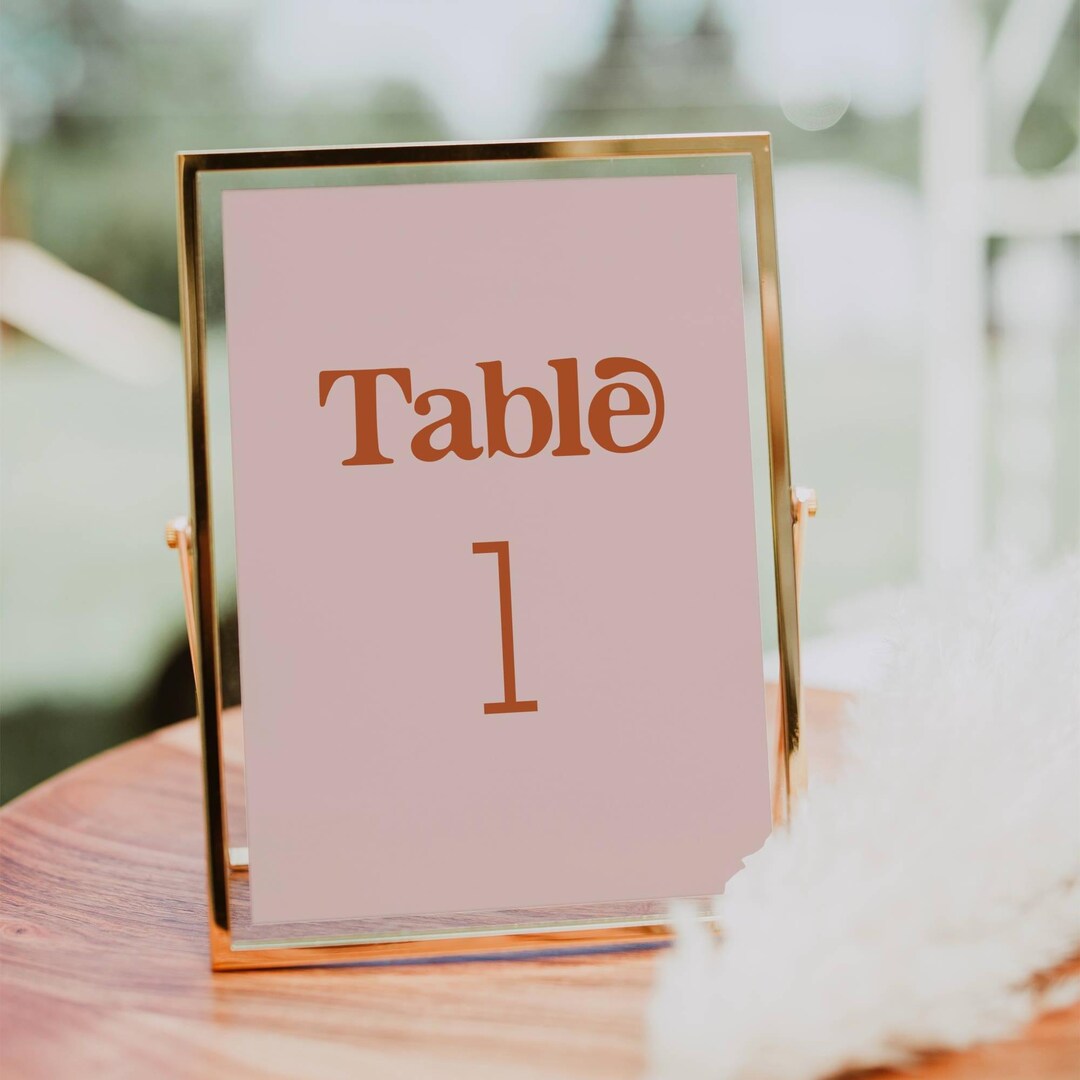 Retro Table Number Template, Printable Rust & Peach Wedding Table ...