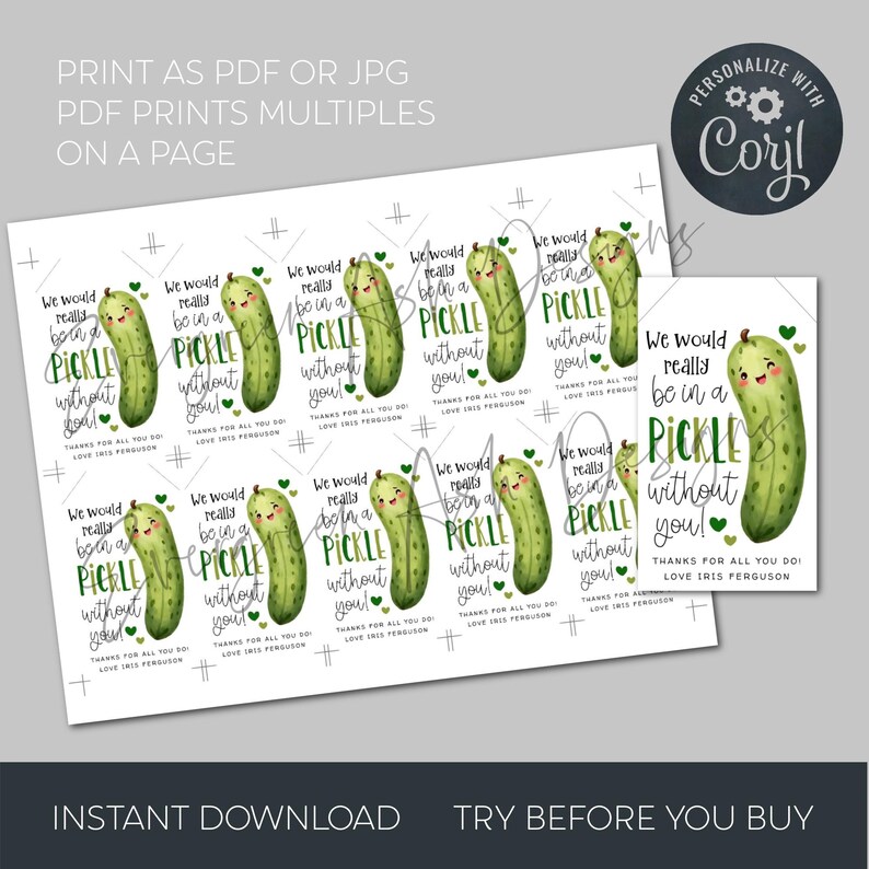 Pickle Appreciation Gift Tag Template, Printable We Would Be in A ...
