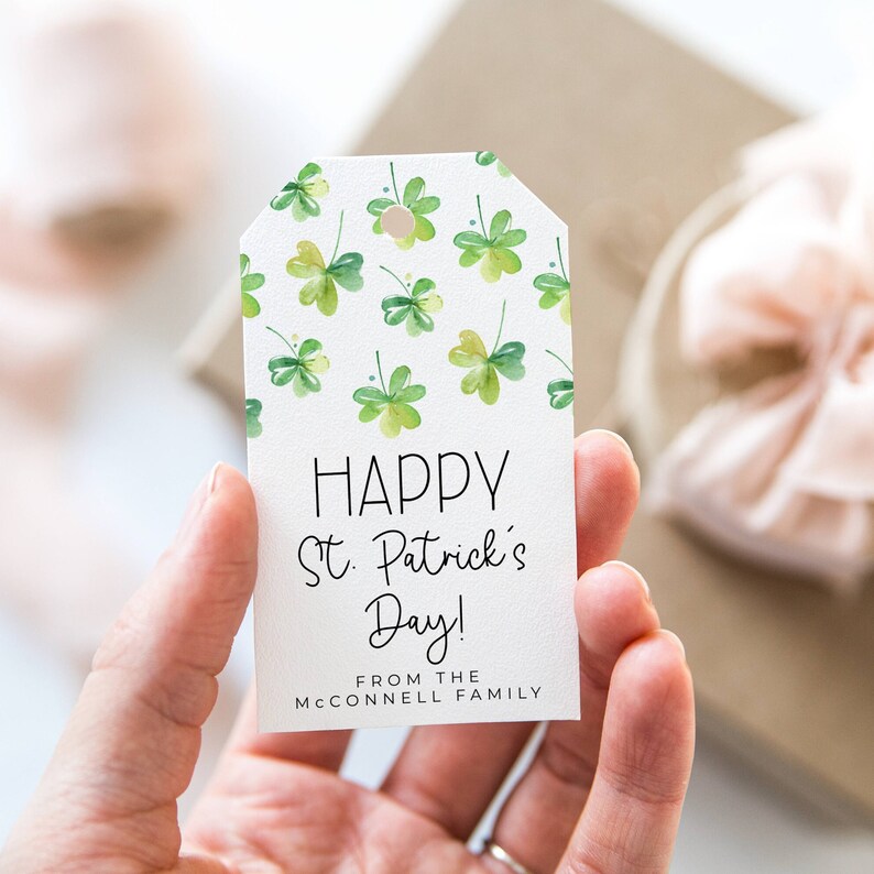 St. Patrick's Day Shamrocks Gift Tag Template, Printable Clover Favor ...