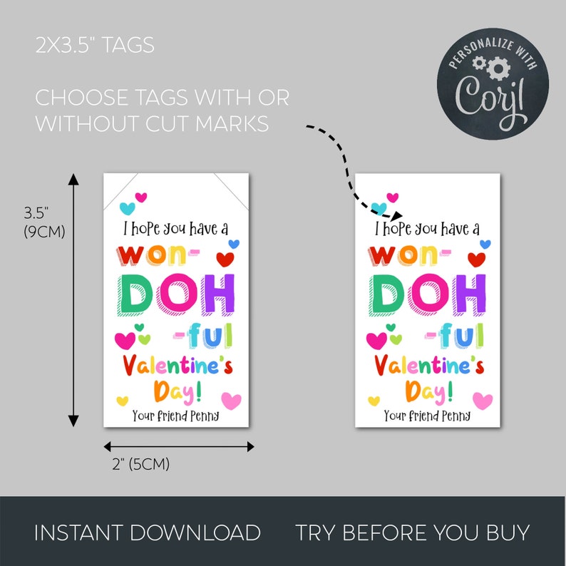 Play Dough Valentine's Day Gift Tag Template, Printable Woh-doh-ful ...