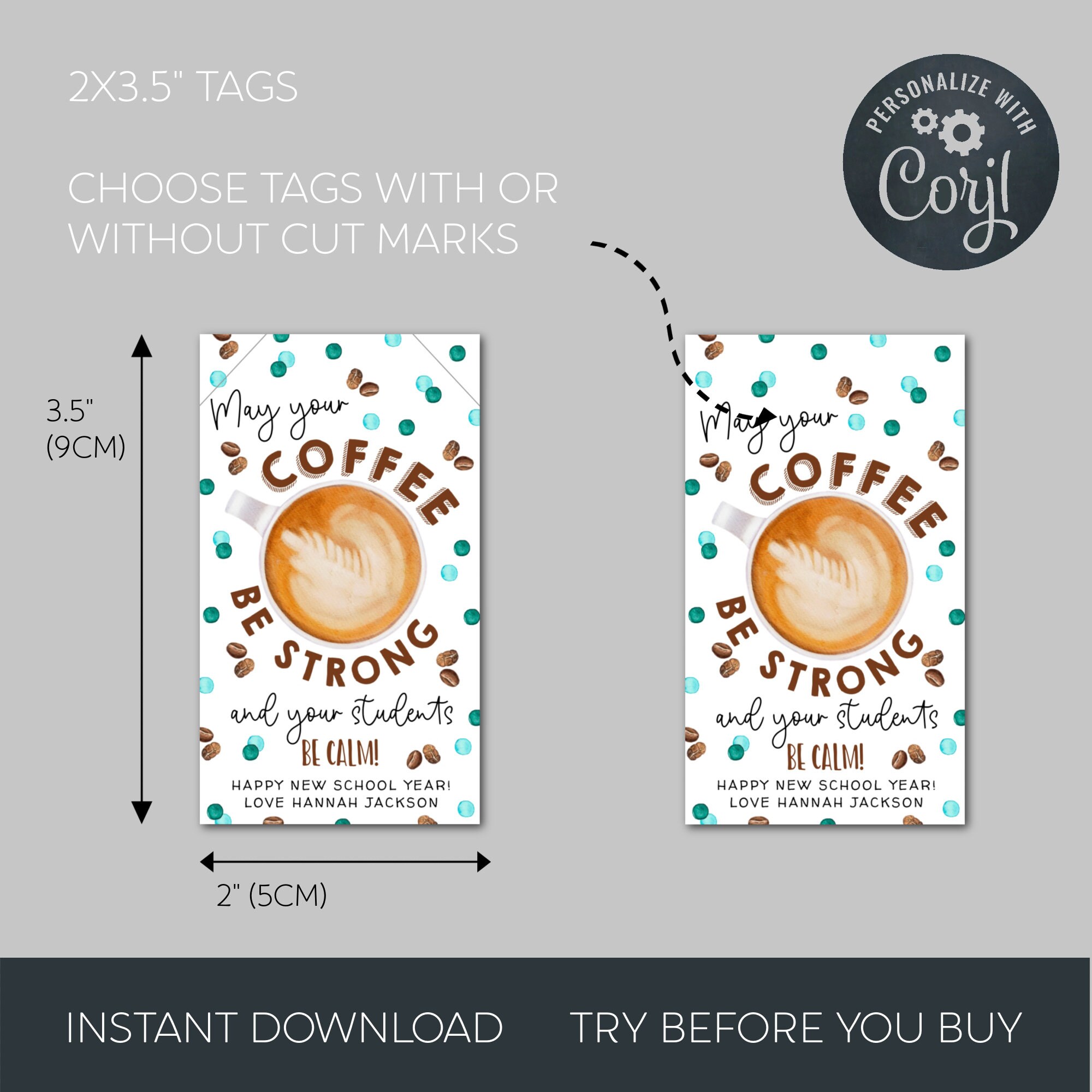 Back to School Coffee Gift Tag Template Printable Teacher - Etsy
