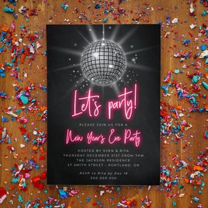 Disco Ball New Year's Eve Invite Template, Printable NYE Neon ...