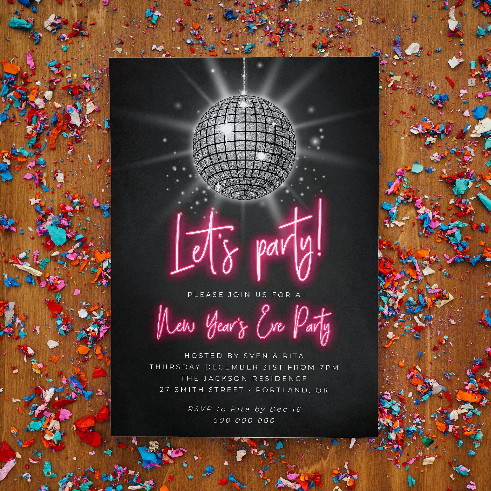 Disco Ball New Year's Eve Invite Template Printable NYE - Etsy Australia