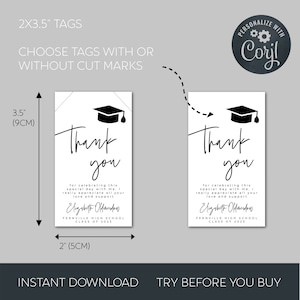 Modern Graduation Thank You Favor Tag Template, Printable Minimal Grad ...