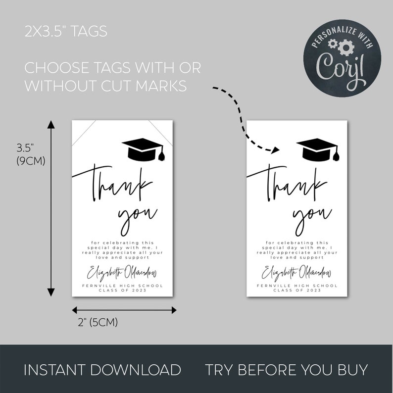 Modern Graduation Thank You Favor Tag Template, Printable Minimal Grad ...