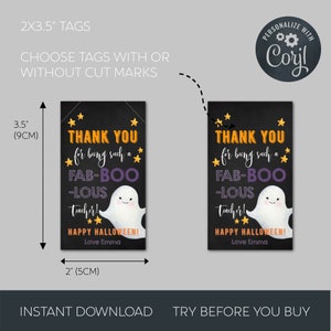 Halloween Teacher Gift Tag Template, Printable Fab-boo-lous Favor Tags ...
