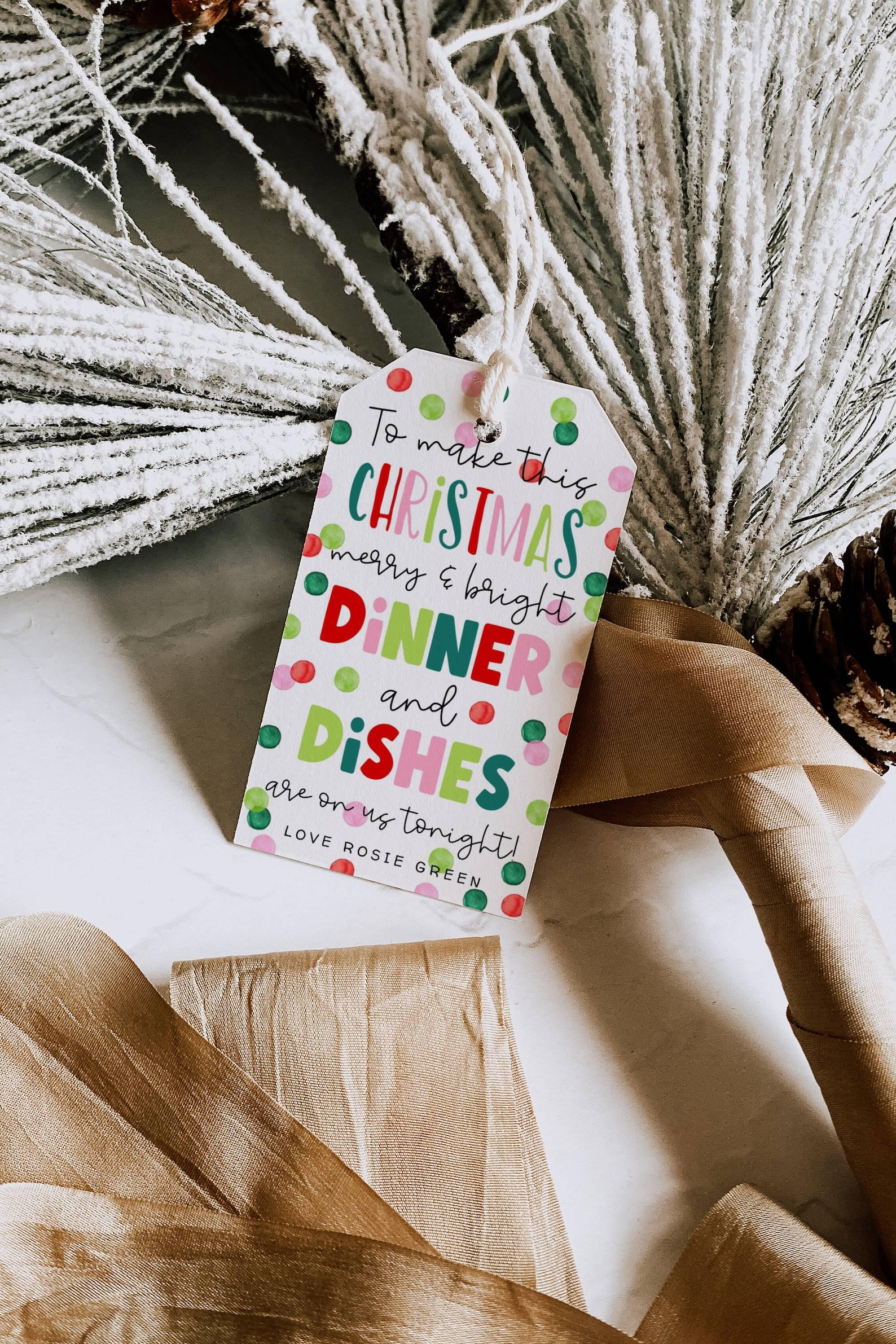 Christmas Dinner & Dishes Gift Tag Template, Printable Holiday Teacher ...