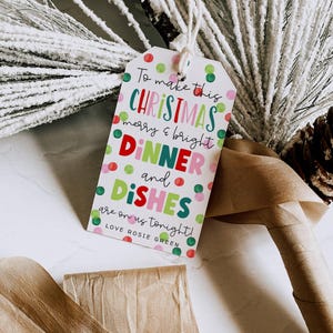 Christmas Dinner & Dishes Gift Tag Template, Printable Holiday Teacher ...