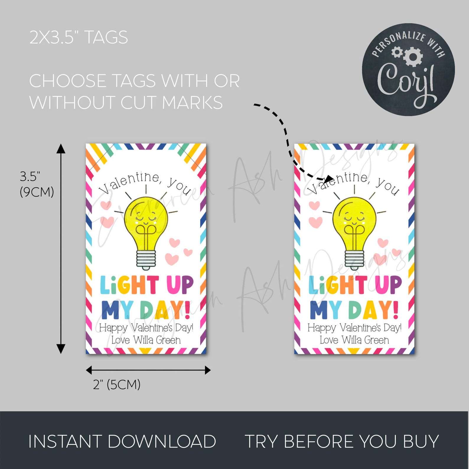 You Light up My Day Valentine Gift Tag Template, Printable Finger ...