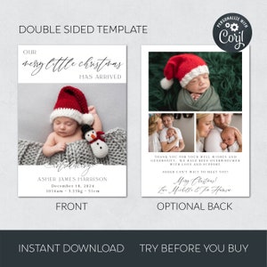 Newborn Christmas Card Template, Merry Little Christmas Editable Birth ...