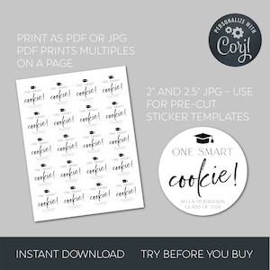 Printable Graduation One Smart Cookie Sticker Template, Editable ...