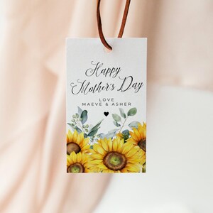 Sunflowers Mother's Day Gift Tag Template, Printable Mother's Day ...